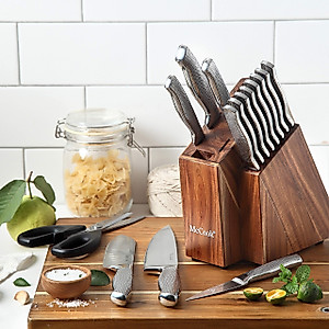 McCook MC20 Stainless Steel Knife Block Sets + MCW12 Bamboo Cutting Board (Large, 17”x12”x1”)