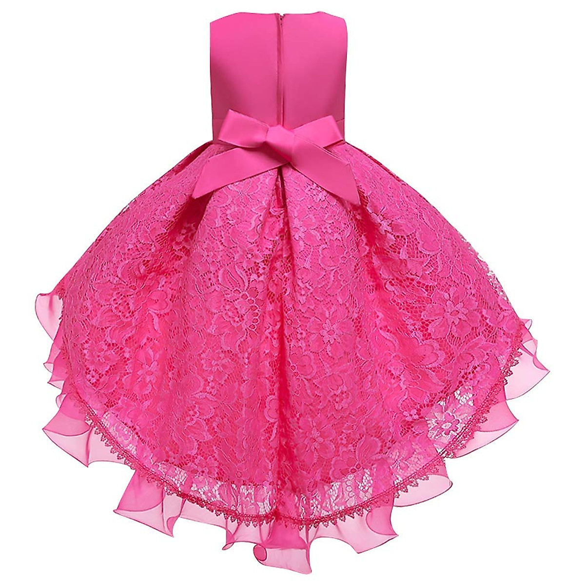 Flower Princess Girls Dress for Kids Wedding Bridesmaid First Communion Birthday Party Holiday Formal Prom Dance Evening Ball Gown Embroidery Lace Long Tutu Dresses Hot Pink 7-8 Years
