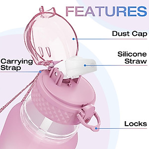 OLDLEY Kids Water Bottle for School, 12 oz (Straw Lid) BPA-Free Reusable Leak-proof Durable Tritan Plastic Water Bottles with One-handed Opening Straw Lids, Anti-dust Spout Cover (Pink-Blue)