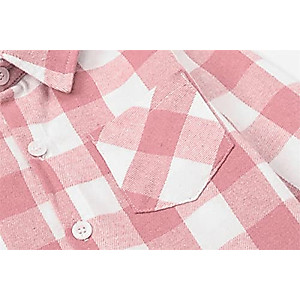 SANGTREE Mens Short Sleeve Plaid Shirt Summer Button Down Shirt Pink White Plaid，Small