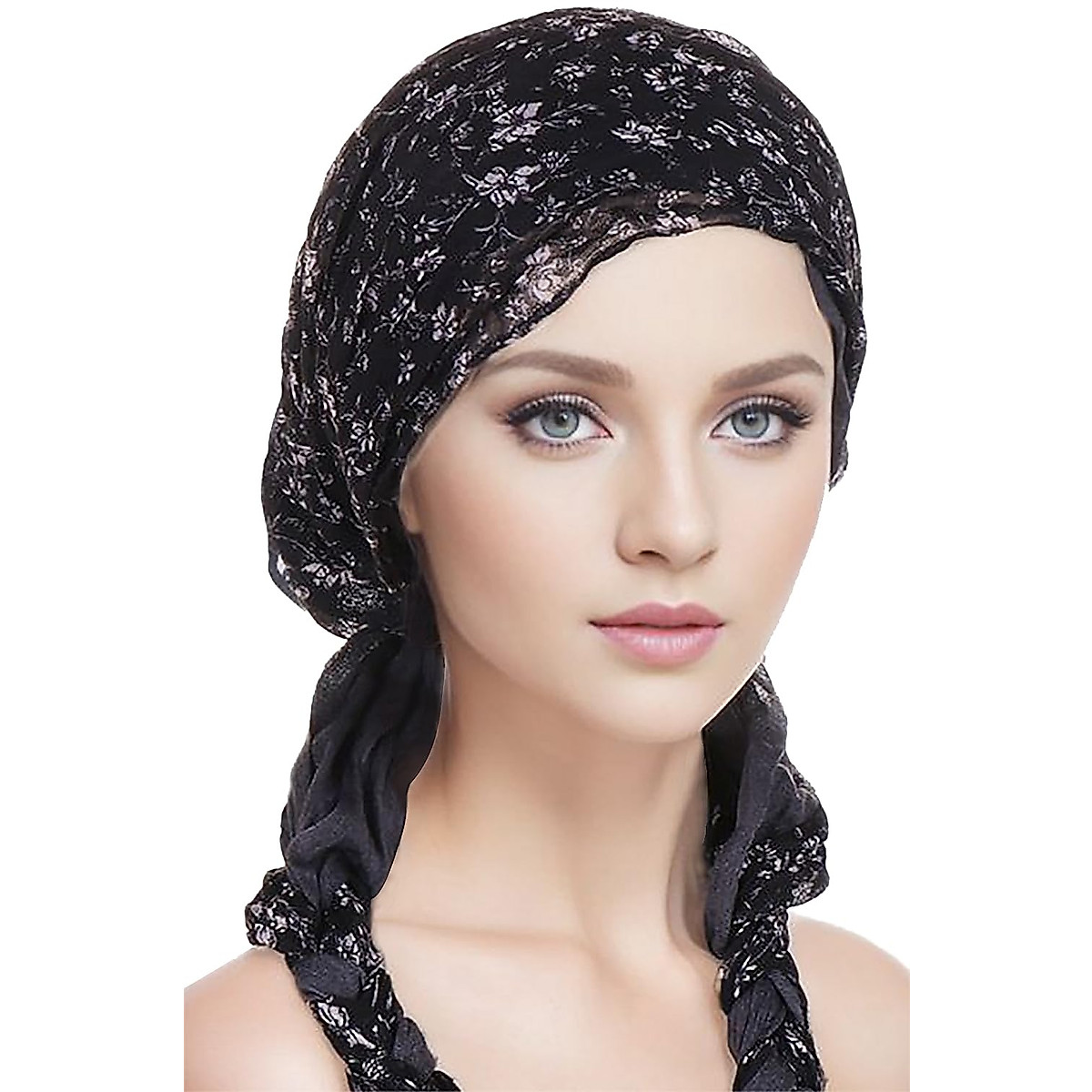 2 In 1 Floral Boho Headwear Hijab Scarf for Travel Soft Cotton Hemp Crepe Crinkled Head Wrap Turban for Woman