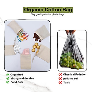 Reusable Eco friendly 10x12 Inches Cotton Thick Single Drawstring Muslin Bags "premium quality (Natural Color)-25 count pack