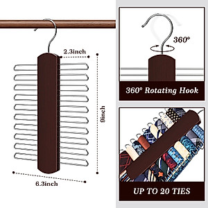 2 Pack Tie Rack for Closet, Premium Wooden Necktie Organizer Storage Tie/Belt Hanger, 360 Degree Swivel Space Saving Ties Holder for Men Hanging 40 Ties, Scarves Red