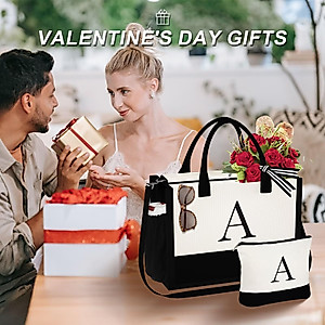 YOOLIFE Sister Gifts from Sister - Sister Birthday Gifts, Sister Gifts Ideas, Sister Christmas Gifts, Sister In Law Gifts, Sister Gifts Bag | Initial Canvas Tote Bag & Makeup Bag Letter H