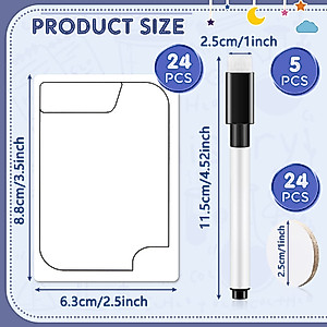 Teling 24 Pcs Reusable Cards Multifunctional Tokens Dry Erase Cards White Blank Flash Cards Erasable Index Cards, 24 White Erasable Plastic Counters Gaming Tokens Discs and 5 Marker Pens for Game