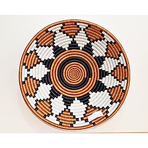 Large Hand Woven African Basket - 12 Inches Sisal & Sweetgrass Basket - Handmade in Rwanda, Gingerbread/Cinnamon Brown, Black, RB031