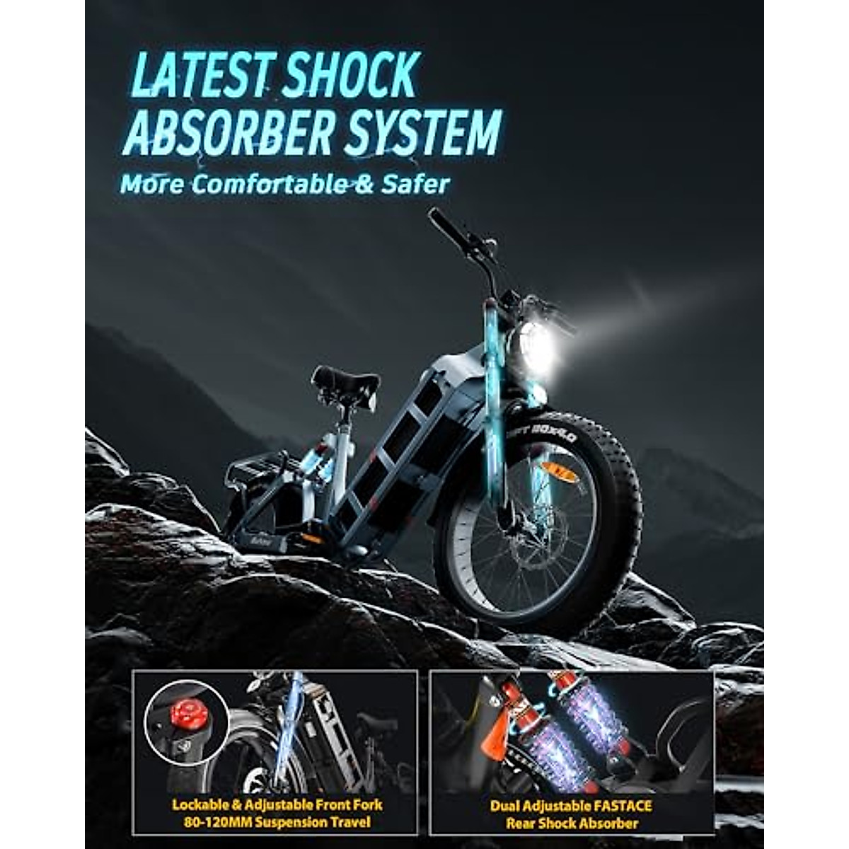 eAhora Juliet 60Ah Electric Bike 1000W Electric Bike, Full Suspension Ebike for Adults 20" Fat Tire Long Range E-Bike, Green-1