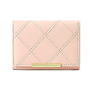 Sunwel Fashion Women Rhombus Embroidery Wallets Mini Short Wallet Pocket Wallet Credit Card Holder ID/Photo Window for Women GIrls (PINK)