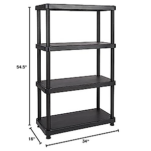Keter 16 in. 4-Tier Plastic Freestanding Shelving Unit, Black, 16 Inch