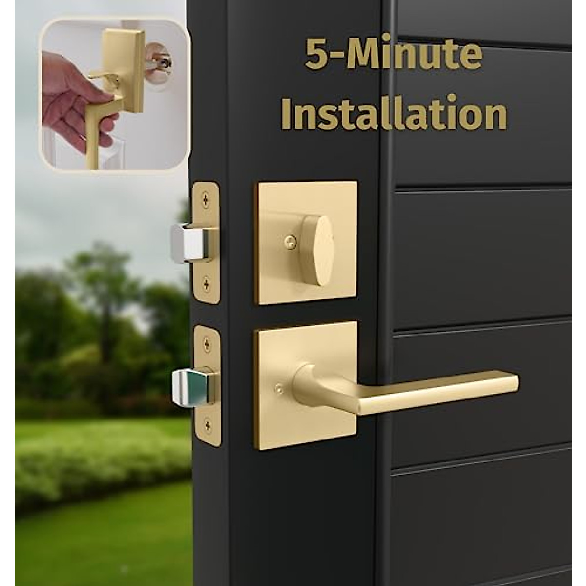 Mega Handles Gold Entry Door Handleset - Single Cylinder Handleset with Lever for Entrance and Front Doors - Modern Door Handles with Design for Left and Right-Handed Doors - Straight Handle