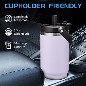 DIGJUPER Insulated Tumbler with Straw and Sleeve - Leakproof Water Bottle Fits in Cup Holder, Stainless Steel Cup Coffee Mug Travel with Lid, Cold for 36 Hrs/Hot for 12 Hrs