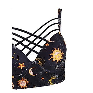 JMSUN Women's Bikini Summer Bathing Suit Sun Star Moon Lattice High Waisted Tankini Swimsuit Yellow