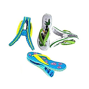 2 Set (4 Ct) White / Blue Flops Beach Towel Clips Jumbo Size for Beach Chair, Cruise Beach Patio, Pool Accessories for Chairs, Household Clip, Baby Stroller