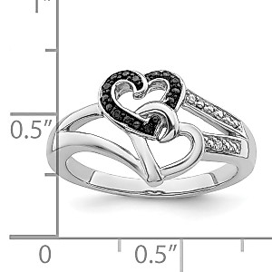 925 Sterling Silver Black White Diamond Heart Love Ring size 7
