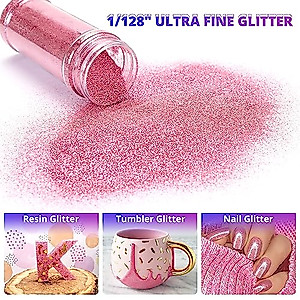 HTVRONT Pink Fine Glitter for Crafts - 50g/1.76oz Ultra Glitter for Resin, 1/128''Portable Extra Fine Glitter Powder for Nails, Tumblers, Ornaments, Makeup, Body Resin Glitter Bulk, Pink Glitter