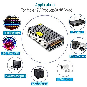 12V 15A 180W Power Supply Transformer Regulated Switch Power Adapter AC 110V 220V to DC 12 Volt 15amp 10A 9A 8A 7A 6A 5A 1A Converter LED Driver 2 Output Ports for LED Light 3D Printer CCTV Camera…