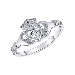 Elegant 10k White Gold Diamond Claddagh Promise RingTakar 10k Gold Claddagh Promise Ring With Diamond Irish Jewelry For Women Cartier Yellow, Rose and White Gold Ring Made In USA(Size 10.5)