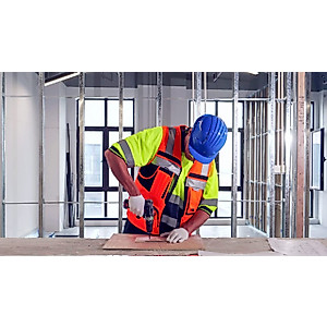 ZUJA 3M Reflective stripes Safety Vest Hi-vis Orange knitted Vest with 10 pockets Bright Construction Workwear for men and women. (Extra Large)