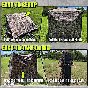 LUCKUNTER 360 Degree See Through Hunting Blind Extra Large Tall (78X78X80 inch) 2/3/4 Person Ground Camouflage Pop Up Hunting Blind for Turkey Deer Hunting