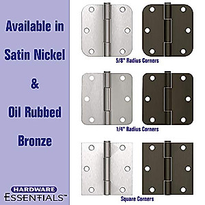 Hardware Essentials 854321 Round Corner Squeak-Proof Door Hinges, 3-1/2 inch, 3-1/2", Satin Nickel, 3 Pieces
