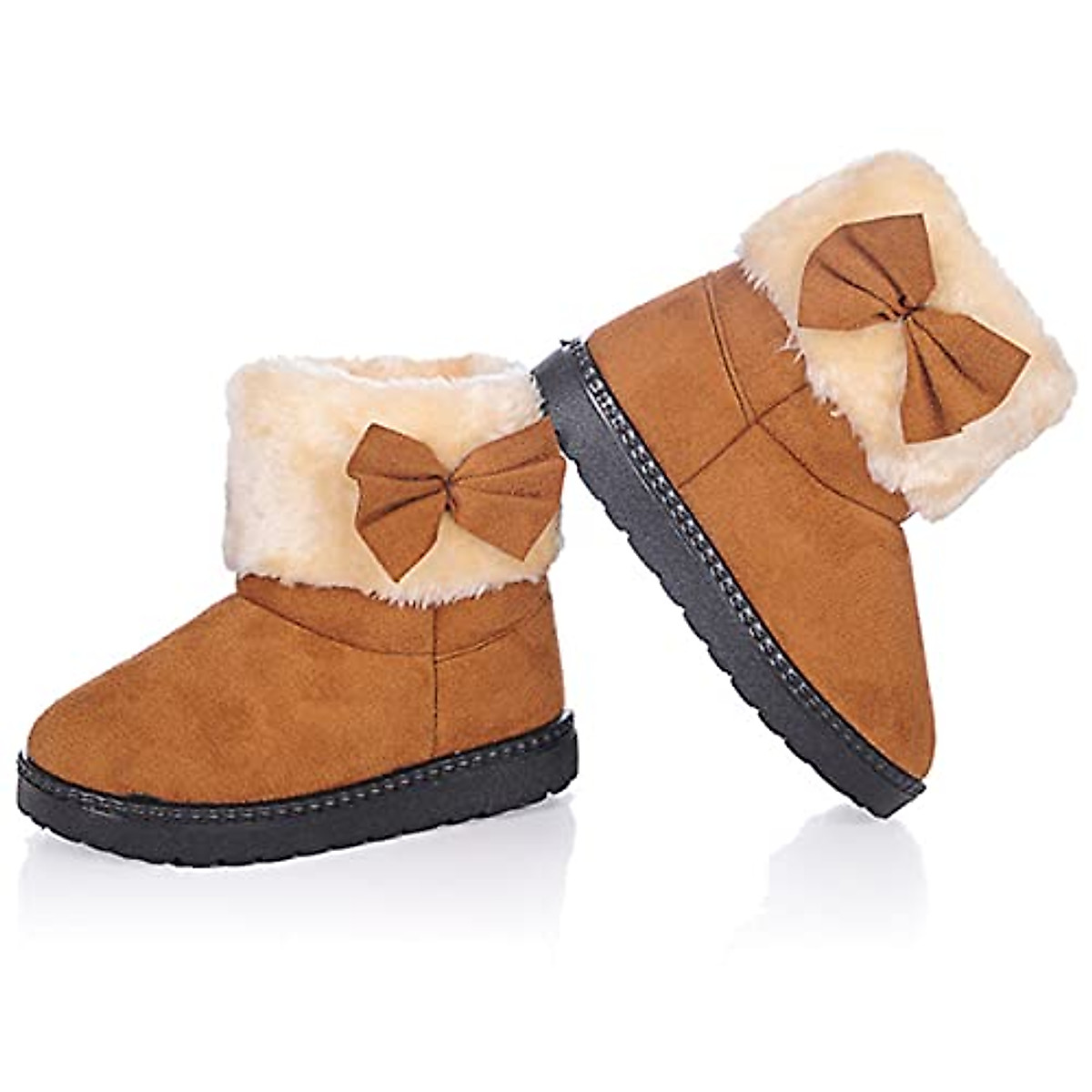 DADAWEN Baby's Girl's Toddler Fashion Cute Bowknot Fur Lining Princess Warm Snow Boots Brown US Size 11 M Little Kid