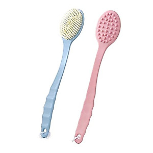 INGVY Dry Brushing Body Brush Long Handle Bath Brush Soft Bath Brush Shower Exfoliating Exfoliating Skin Massage Brush Cleaning Bathroom Accessories (Color : Pink)