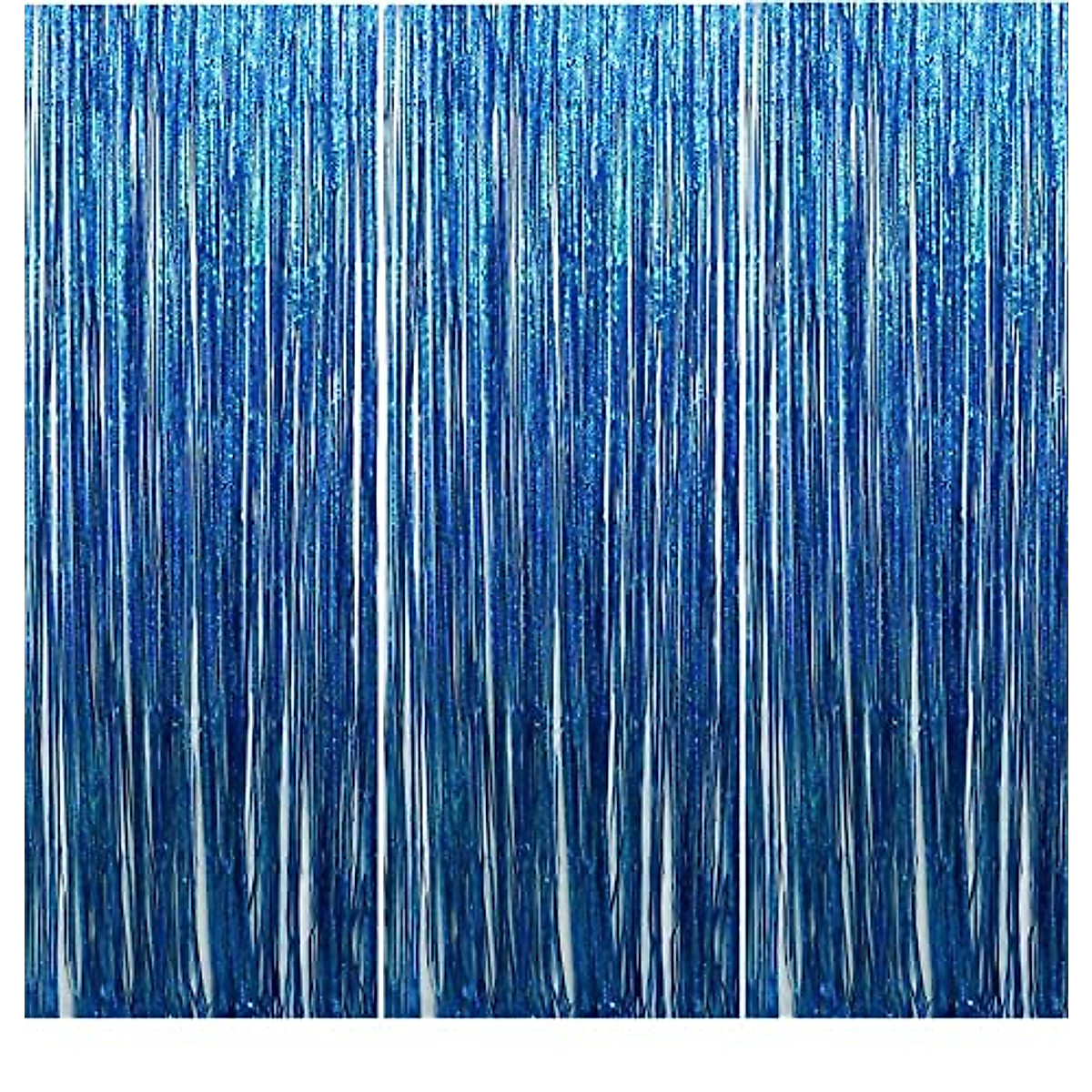 Foil Fringe Backdrop, 3 Pack 3.3 ft x 8.2 ft Photo Booth Backdrop Curtain for Parties - Tinsel Curtain Fringe Backdrop Party Decorations for Birthday, Wedding or Bachelorette Party (Laser Blue)