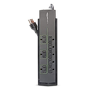 Amazon Basics 8-Outlet Power Strip Surge Protector, 4,500 Joule - 6-Foot Cord, Black/Green