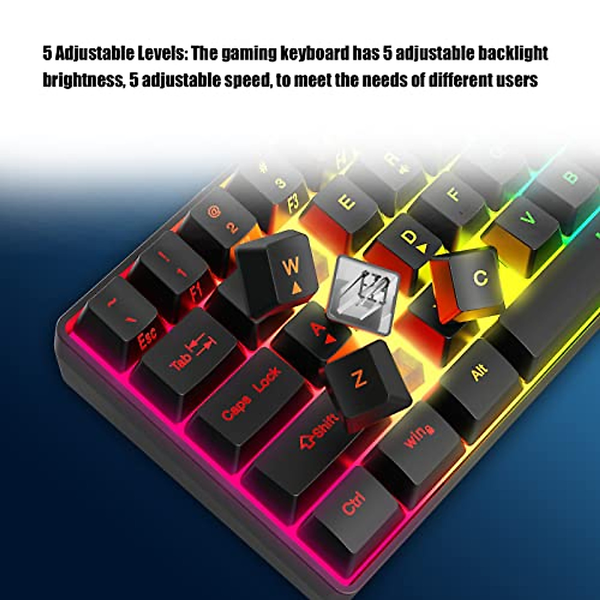 Gaming Keyboard, Computer Keyboard DC5V 100mA RGB Light FN Combination Shortcut Keys 61 Keys for Office