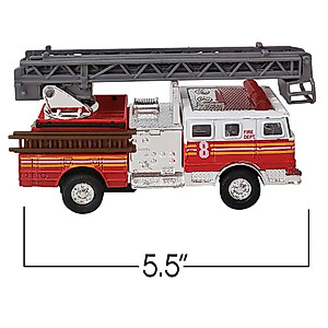 ArtCreativity 5.5 Inch Toy Fire Trucks - Set of 2 - Pull Back Firetruck Toy Cars for Boys and Girls - Includes Metal Ladder Truck and Fire Engine - Best Birthday Gift for Kids, Toddlers