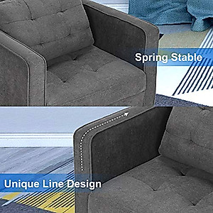 STHOUYN Mid Century Modern Upholstered Fabric Accent Chair with Arms Set of 2 Armchair Comfy Reading Chair for Living Room Studio Office Couch, Single Sofa Set Bedroom Grey