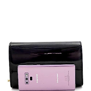 Leopard Print Glossy Faux Leather Clutch Purse Shoulder Bag with Chain Strap (Turn-lock Flap - 1Nude/Black)