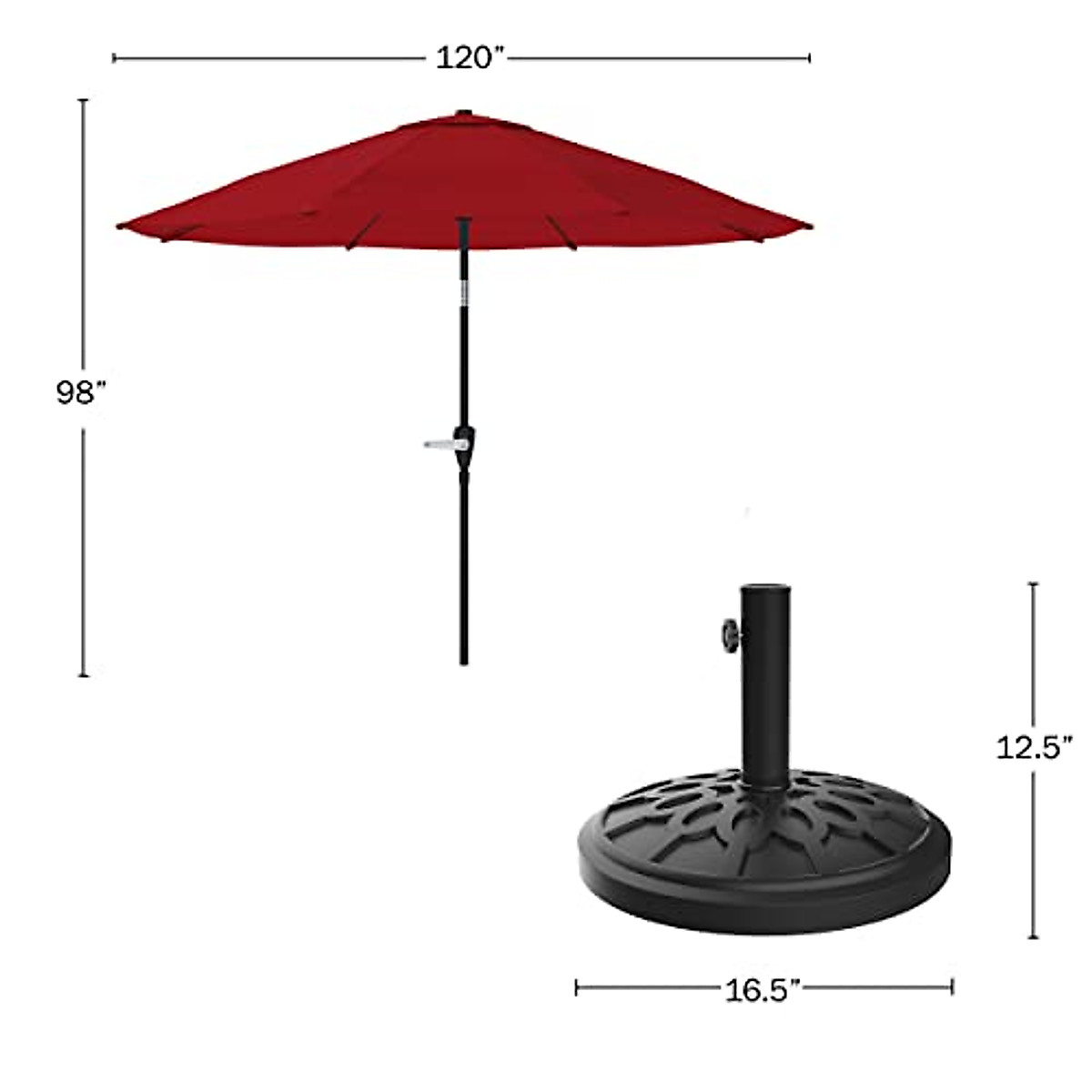 Pure Garden 50-100-RB Patio Umbrella with Auto Tilt – 10 Ft Easy Crank Sun Shade with 19lb Weighted Base for Deck, Porch, Outdoor Furniture, or Pool (Red)