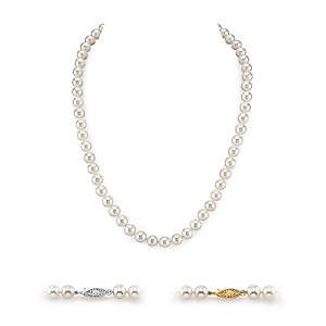 The Pearl Source 14K Gold 7-8mm AAA Quality White Freshwater Cultured Pearl Choker Necklace for Women in 16" Length