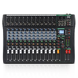 XTUGA CT120 12-Channel Professional Audio Mixer for Computer Recording Sound Controller Interface Built-in Digital Effect Studio Mixer with 48V Phantom Power,RCA Input/Output,MP3,Bluetooth,EQ