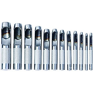 Edward Tools Harden Pro Hollow Hole Punch Set - 12 Piece Heavy Duty CRV Steel Punch Tool - Zipper Organizer and Punch Tools for Leather, Gasket, Grinder, Fabric - Small to Large Punch Sizes