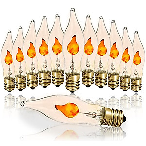 MaoTopCom 12 Pack Flicker Flame Light Bulbs, Crystal Clear, E12 Candelabra Base Replacement Bulbs for Electric Window Candles, Indoor/Outdoor String Lights, 3 Watt, 110 Volts