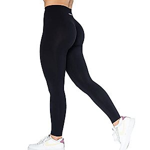 AUROLA Dream Collection Workout Leggings for Women High Waist Seamless Scrunch Athletic Running Gym Fitness Active Pants Dark Black L
