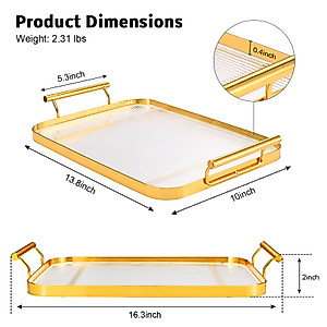 CoColemon Metal Serving Tray - 13.8"x10" Gold with Handles, Acrylic Bottom Decorative Tray for Ottoman,Coffee Table,Living Room and Bathroom
