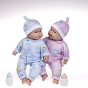 JC Toys Twins 13" Realistic Soft Body Baby Dolls Berenguer Boutique | Twins Gift Set with Removable Outfits and Accessories | Pink and Blue | Caucasian | Ages 2+