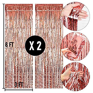 Dazzle Bright Backdrop Curtain, 3FT x 8FT Metallic Tinsel Foil Fringe Curtains Photo Booth Background for Baby Shower Party Birthday Wedding Engagement Bridal Shower (2, Rose Gold)