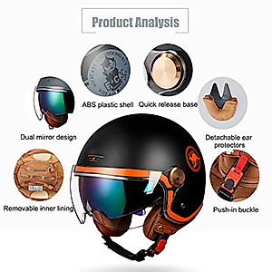 Women's 3/4 Open Face Motorcycle Retro Helmets Fashion Cool Girl Half Helmet,Commute Scooter Vespa Helmet,for Cruiser Chopper ATV Vintage Helmet with Endoscope,DOT Certified,Unisex-G-X-Large