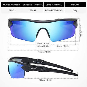 Bevi Polarized Sports Sunglasses TR90 Unbreakable Frame for Men Women Running Cycling Golf Baseball TPH2C2