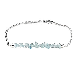 Gempires Natural Aquamarine Chips Bar Bracelet, March Birthstone, Energy Healing Crystals, Gift for Her, Gemstone Jewelry 8 inch (Aquamarine)
