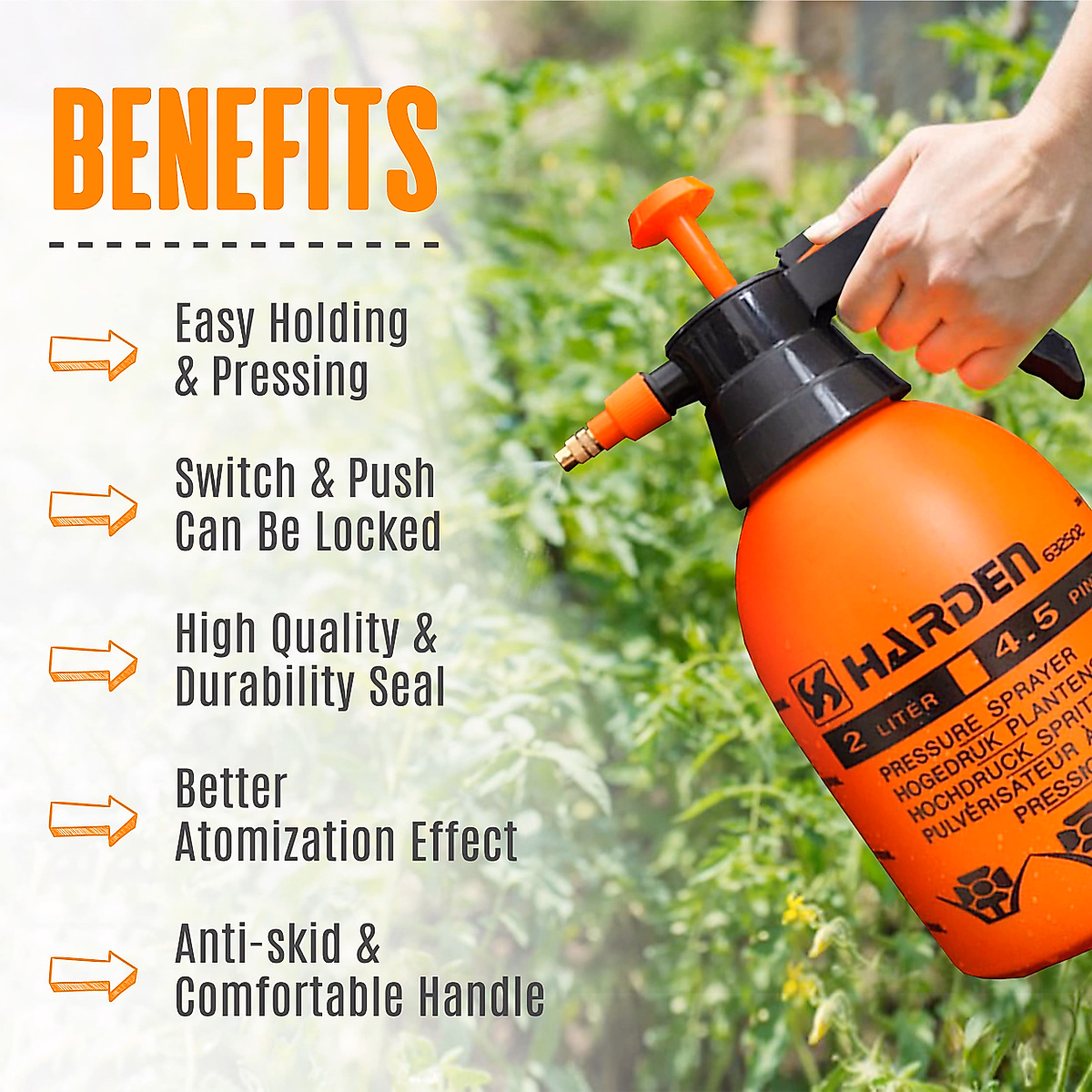 HARDEN Portable Manual Hand Sprayer and Pressure 2L 0.5 Gallon Garden Sprayer Lawn, Plants with Safety Valve and Adjustable Nozzle | Pump Sprayer| Water Sprayer