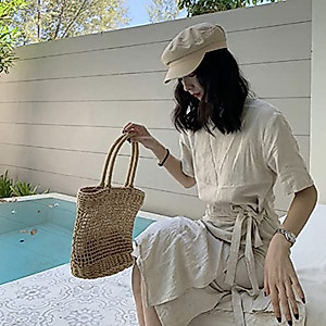 SHERCHPRY Bag for Handbag Women Summer Sea Hand-woven Travel Basket Straw Beach Vacation Woven Fashion Tote Bags Hollow-out Top-handle Clutch Rattan Khaki