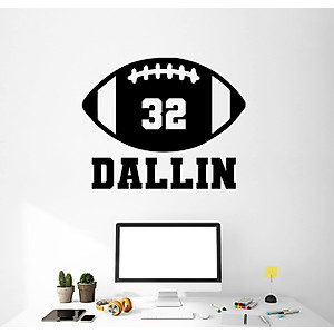Football Vinyl Wall Decal - Customizable Home or Locker Room Decor - Football Decor With Player's Personalized Name and Number - Athlete's Wall Decor for Bedroom, Game Room or Home Gym - Removable Sticker