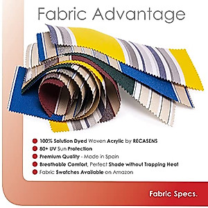 ADVANING MA1210-A447H2 Luxury Series, Premium Quality Manual Retractable Patio Awning, 100% Solution Dyed European Acrylic Easy UV Sunshade Manual Hand Crank, 12'x10', Ocean Blue - Sand Beige Stripes