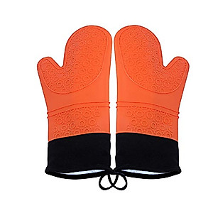 Hooshion 1 Pair Silicone Heat Resistant Gloves ,Thicken Non-Slip Oven Mitts Cooking Gloves Grilling Gloves Multipurpose Oven Mitts (Orange)
