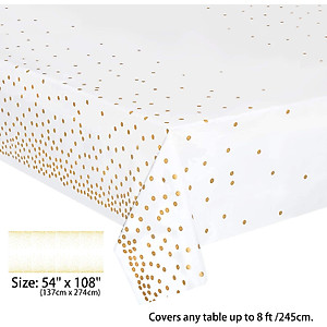 hapray 193 PCS Disposable Paper Plates Gold Party Supplies, Golden Polka Dots Birthday and Baptism Decorations, include Plates and Cups, Napkins, Plastic Tablecloth for Baby Shower Wedding Christmas